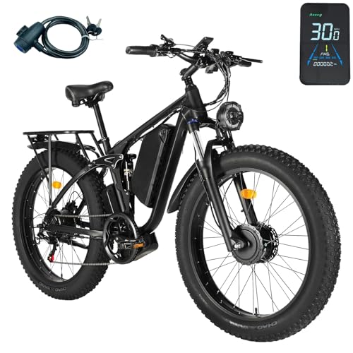 ikidsislands 2000W Electric Bike for Adults, Fat Tire Mountain Ebike, 35 MPH 48V 22.4AH AWD Ebikes, Dual Motor E Bikes for Men & Women (Black/Black)