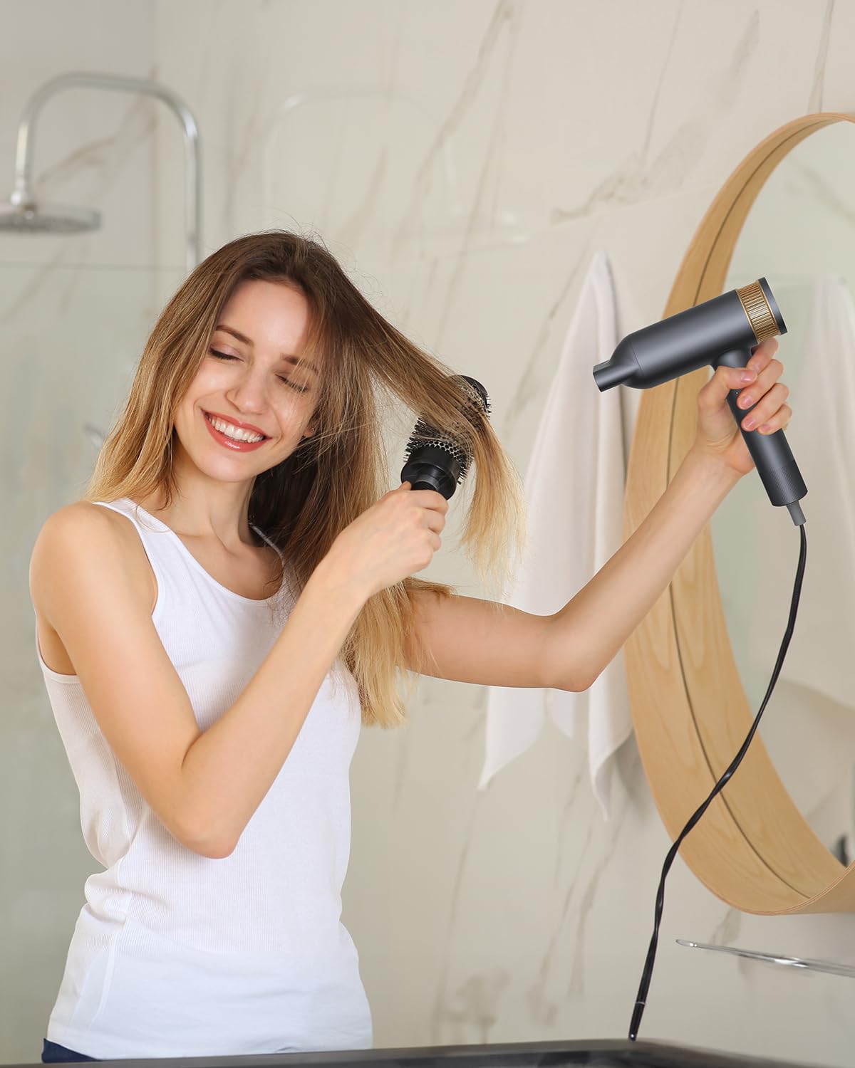 Edvision Hair Dryer with Nozzle, 200 Million Negative Ionic Blow Dryer, 110000rpm High-Speed Brushless Motor for Fast Drying, Powerful 1300W Low Noise Auto-Cleaning Thermal-Control Hairdryer, Grey