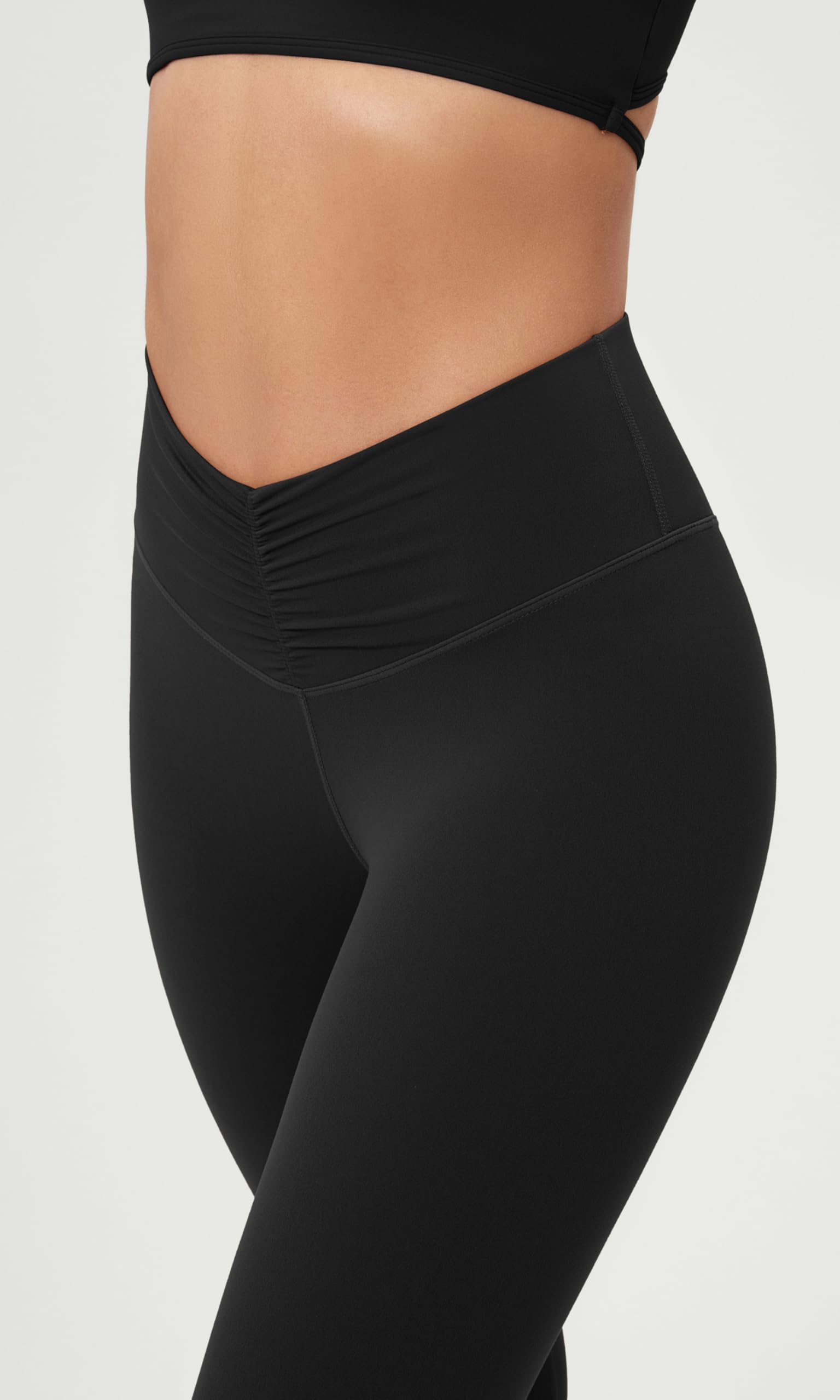 ODODOS Cloud Feeling Ruched Yoga Leggings for Women 7/8 Length High Waist Crossover Yoga Pants, Black, X-Small