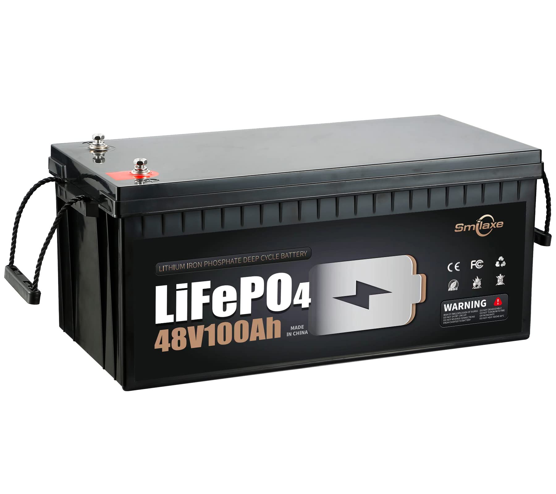 Smilaxe 48V 100AH LiFePO4 Lithium Deep Cycle Battery with Bluetooth, Prefect for Golf Cart, Peak Current 500A(1-5s), Widely Used in Solar System, RV