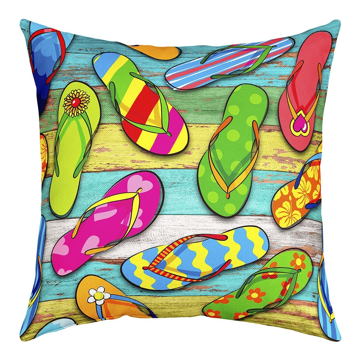Watercolor Flip Flops Double Sides Print Pillow Cover for Sofa Couch Chair,Hawaiian Ocean Beach Throw Pillow Case Cover,16"x16" Blue White Retro Barn Wooden Single Pack Cushion Cover Room Decor