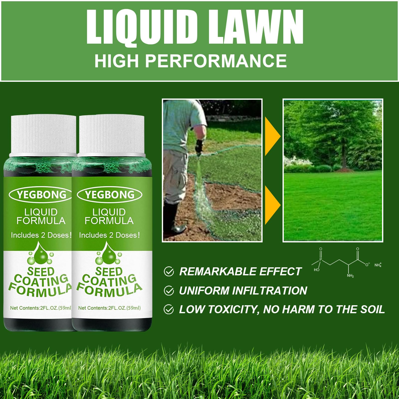 5 PCS Green Grass Lawn Spray, Greenrevive Hydroseeding Lawn Solution Grass Seed Spray,Liquid Grass Seed Spray for Lawn,Hydro Grass Seed Spray(59ml)