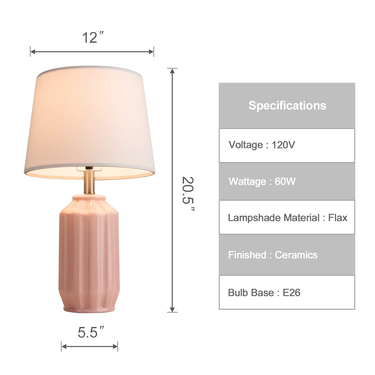 SIMPOL HOME Set of 2 Bedside Table Lamps with Linen Fabric Shades, Ceramic Base for Bedroom, Living Room, Office, Kids Nursery - Modern Nightstand, Desk, Reading, Working Lights (Bulbs Not Included)