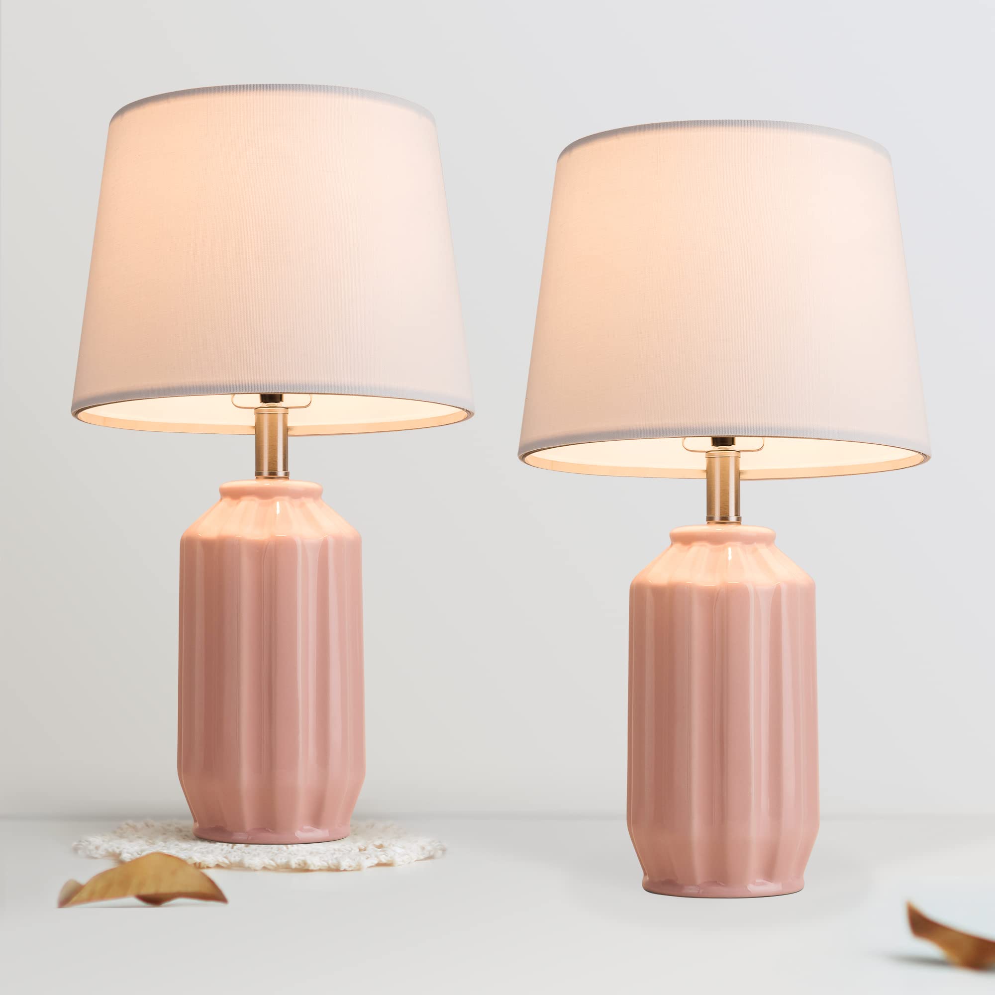 SIMPOL HOME Set of 2 Bedside Table Lamps with Linen Fabric Shades, Ceramic Base for Bedroom, Living Room, Office, Kids Nursery - Modern Nightstand, Desk, Reading, Working Lights (Bulbs Not Included)