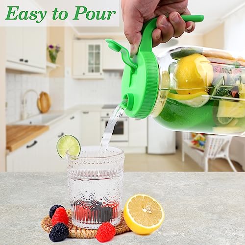 Mason Jar Pitcher With Pour Spout Handle Lid 32 OZ Wide Mouth Glass Pitcher 1 Quart Leak Proof Airtight Jugs With Flip Cap For Iced Coffee, Sun Tea, Lemonade, Cold Brew Tea, Milk