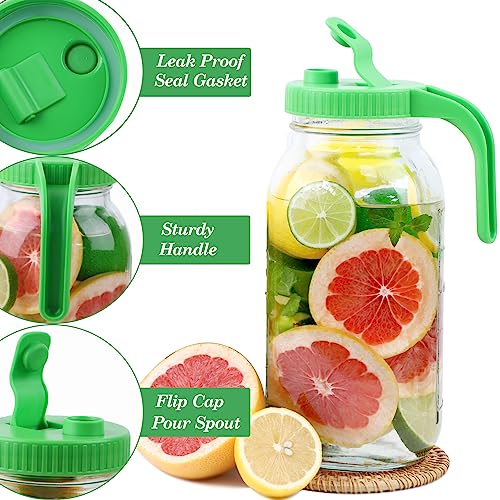 Mason Jar Pitcher With Pour Spout Handle Lid 32 OZ Wide Mouth Glass Pitcher 1 Quart Leak Proof Airtight Jugs With Flip Cap For Iced Coffee, Sun Tea, Lemonade, Cold Brew Tea, Milk