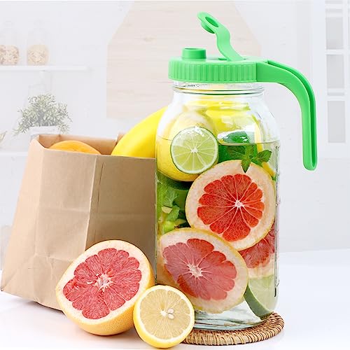 Mason Jar Pitcher With Pour Spout Handle Lid 32 OZ Wide Mouth Glass Pitcher 1 Quart Leak Proof Airtight Jugs With Flip Cap For Iced Coffee, Sun Tea, Lemonade, Cold Brew Tea, Milk