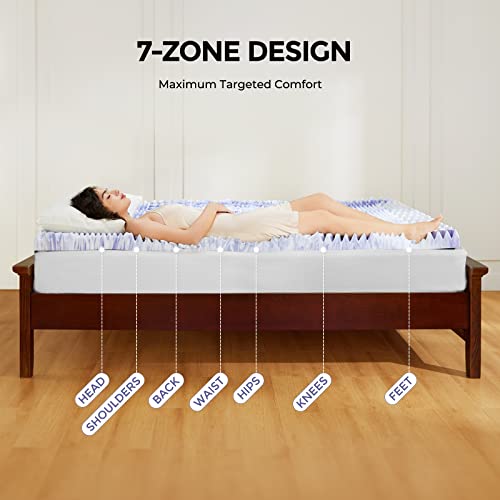Dreamsmith 2 Inch 7-Zone Queen Memory Foam Mattress Topper, Cooling Gel Infused Foam Mattress Topper Queen for Pressure Relief, CertiPUR-US Certified Purple