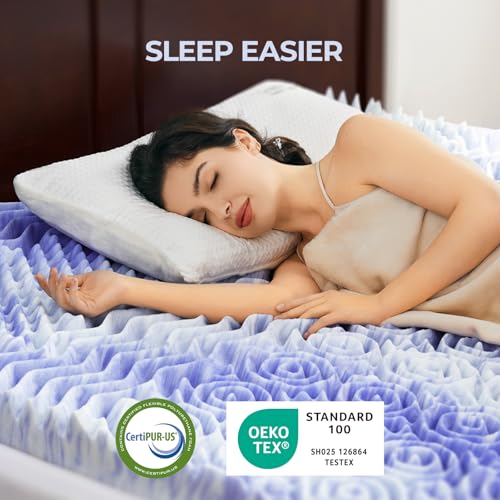 Dreamsmith 2 Inch 7-Zone Queen Memory Foam Mattress Topper, Cooling Gel Infused Foam Mattress Topper Queen for Pressure Relief, CertiPUR-US Certified Purple