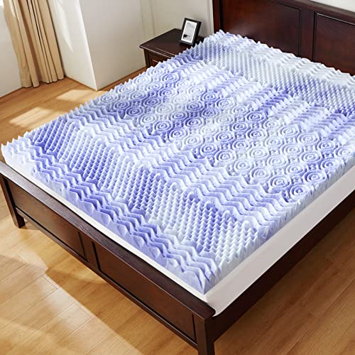 Dreamsmith 2 Inch 7-Zone Queen Memory Foam Mattress Topper, Cooling Gel Infused Foam Mattress Topper Queen for Pressure Relief, CertiPUR-US Certified Purple