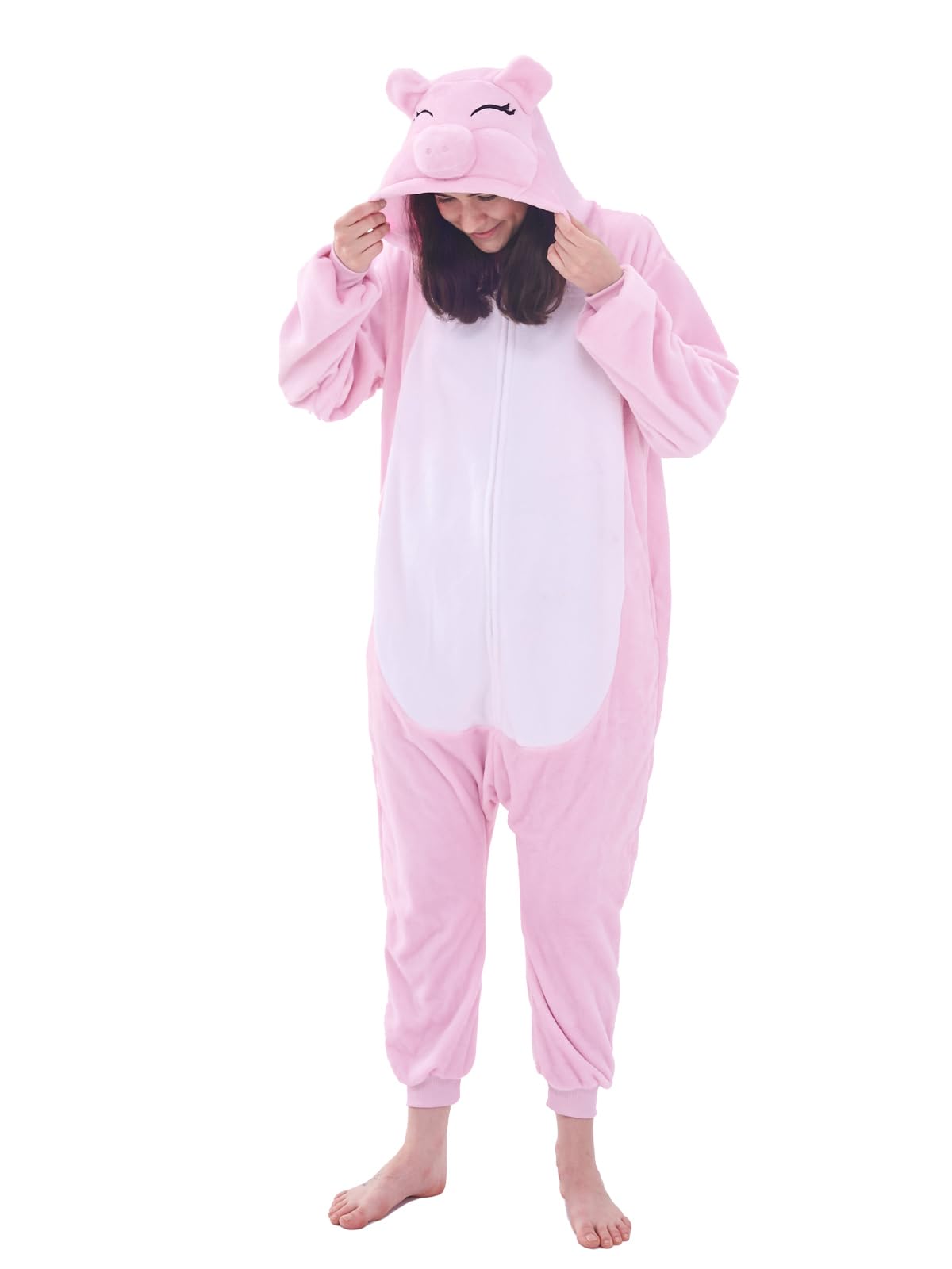 NEWCOSPLAY Unisex Adult Pink Pig Onesie Pajamas Animal One Piece Costume Cosplay Sleepwear (Pink Pig, X-Large)