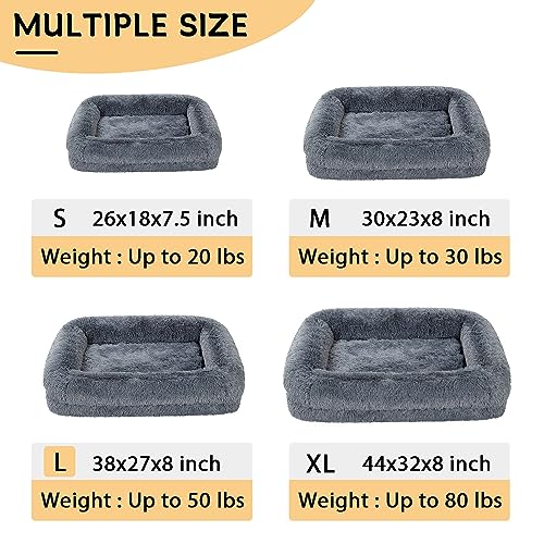 2 in 1 Calming Dog Beds for Large Dogs, Dual Layer Orthopedic Egg Crate Foam & Memory Foam Faux Fur Shag Pet Mattress Warming Rectangle Cuddle Bed Comfy Anti Anxiety, Washable Cover Anti-Slip