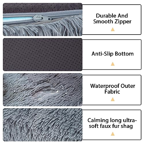2 in 1 Calming Dog Beds for Large Dogs, Dual Layer Orthopedic Egg Crate Foam & Memory Foam Faux Fur Shag Pet Mattress Warming Rectangle Cuddle Bed Comfy Anti Anxiety, Washable Cover Anti-Slip