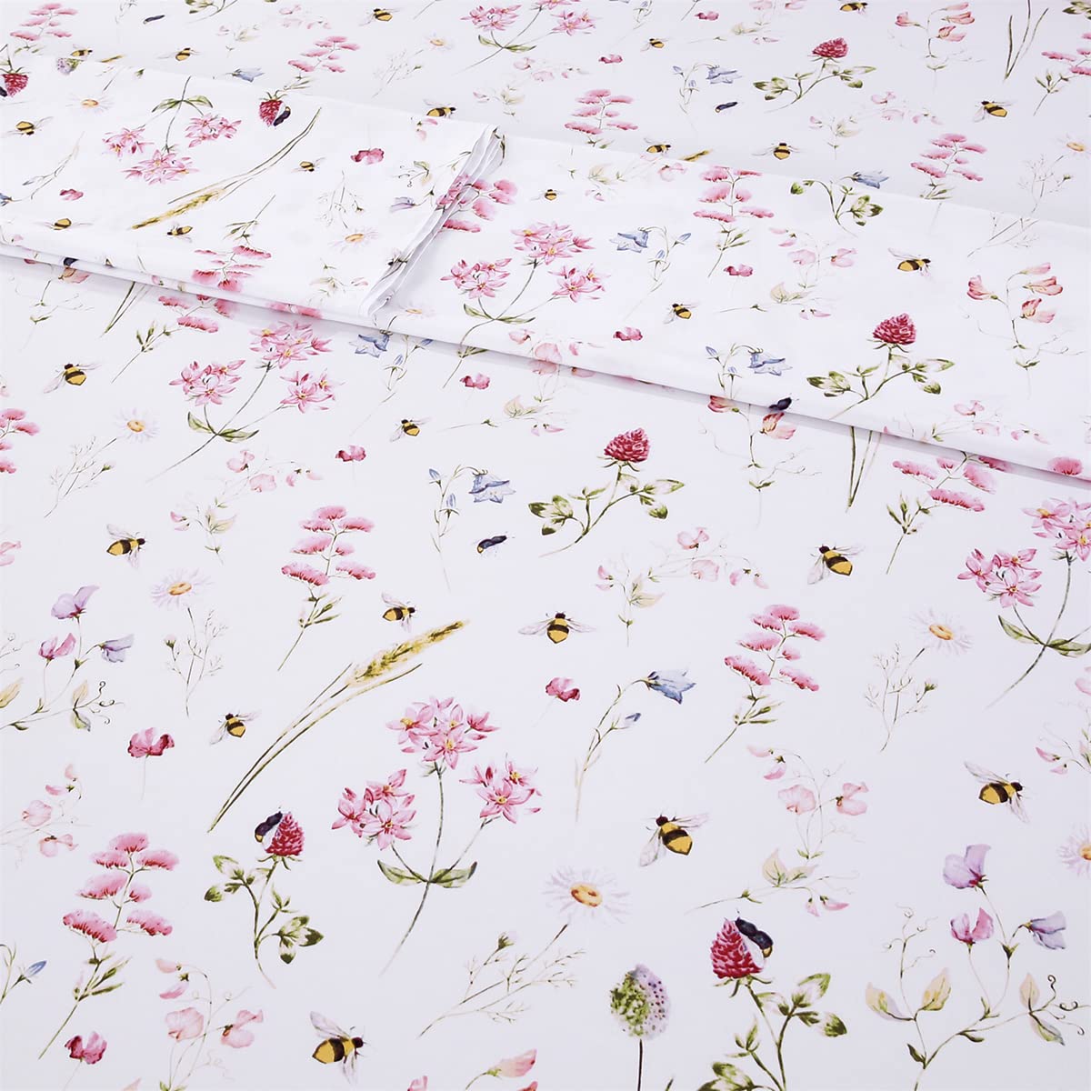 URBONUR 100% Egyptian Cotton Bed Sheets Full Size Set 4 Pcs,Cooling,Breathable Soft & Silky Percale Weave Floral Sheets Fits Mattress Up to 16" Deep Pocket (Pink Flowers & Bees, Full)