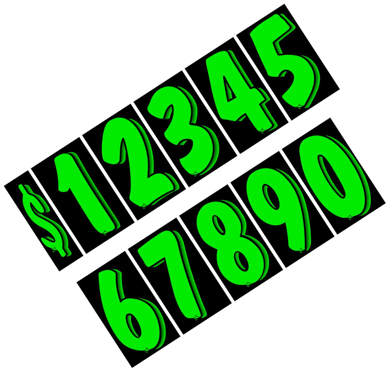 VERSA-TAGS 7.5" Black/Green Vinyl Number Decals 11 Dozen Set Windshield Pricing & 1 pack of each of Extra Clean, Financing Available, Low Mileage 14.5" x 2.75" Sticker Windshield Decal Auto Dealership