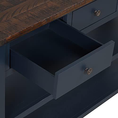 HomSof Console Table 48'' Solid Wood Modern Entryway Sofa Side Table with 3 Storage Drawers and 2 Shelves Blue