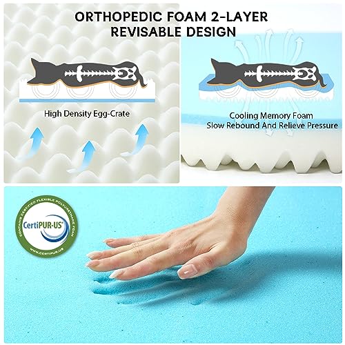 2 in 1 Calming Dog Beds for Large Dogs, Dual Layer Orthopedic Egg Crate Foam & Memory Foam Faux Fur Shag Pet Mattress Warming Rectangle Cuddle Bed Comfy Anti Anxiety, Washable Cover Anti-Slip