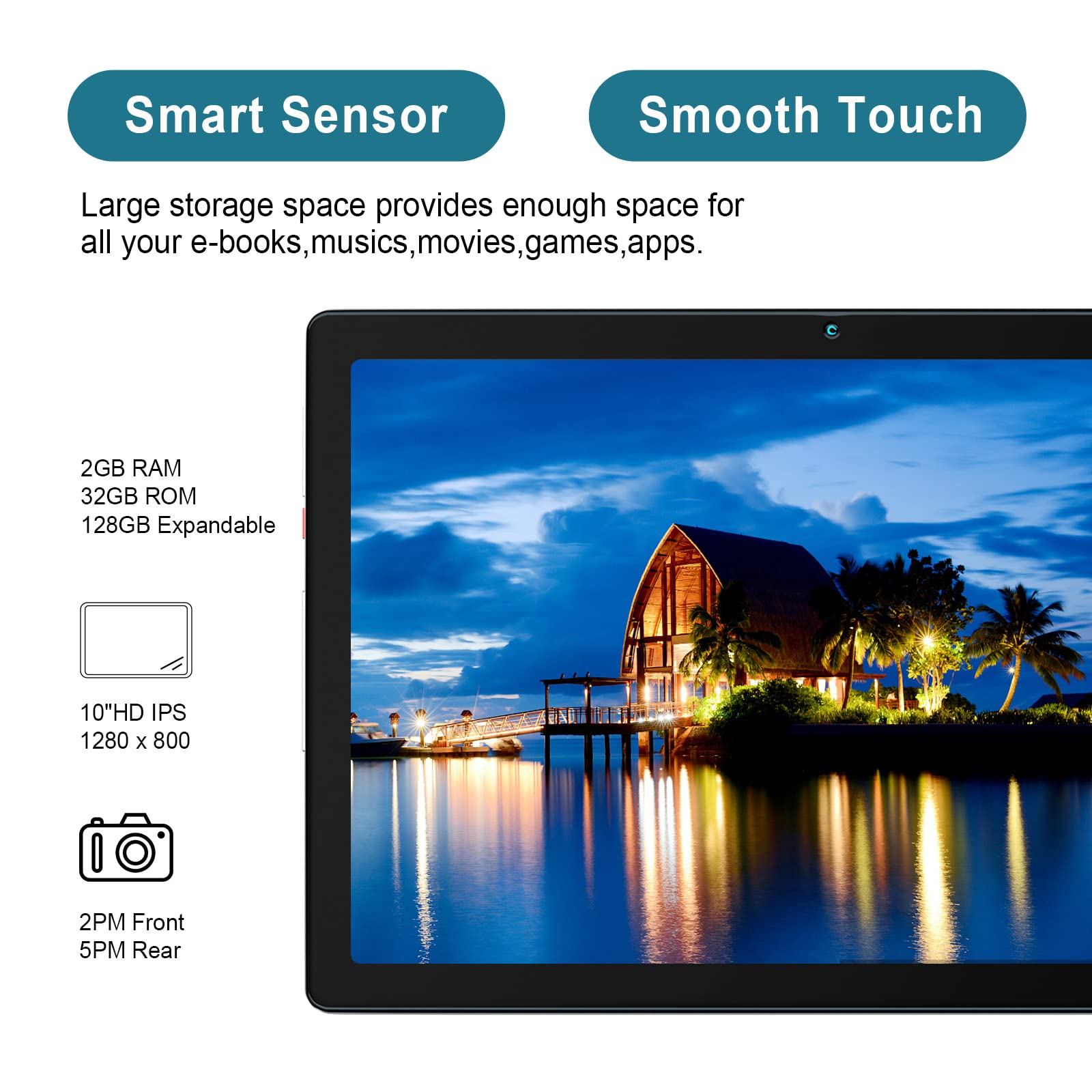 Mouikei 10 inch Tablet Android 12 Tablets, Quad-Core Tablet PC, 32GB ROM 128GB Expand, 1280x800 HD Touch Screen, 5000mAh, Dual Speaker, Bluetooth, WiFi, Dual Camera, GPS, Silver