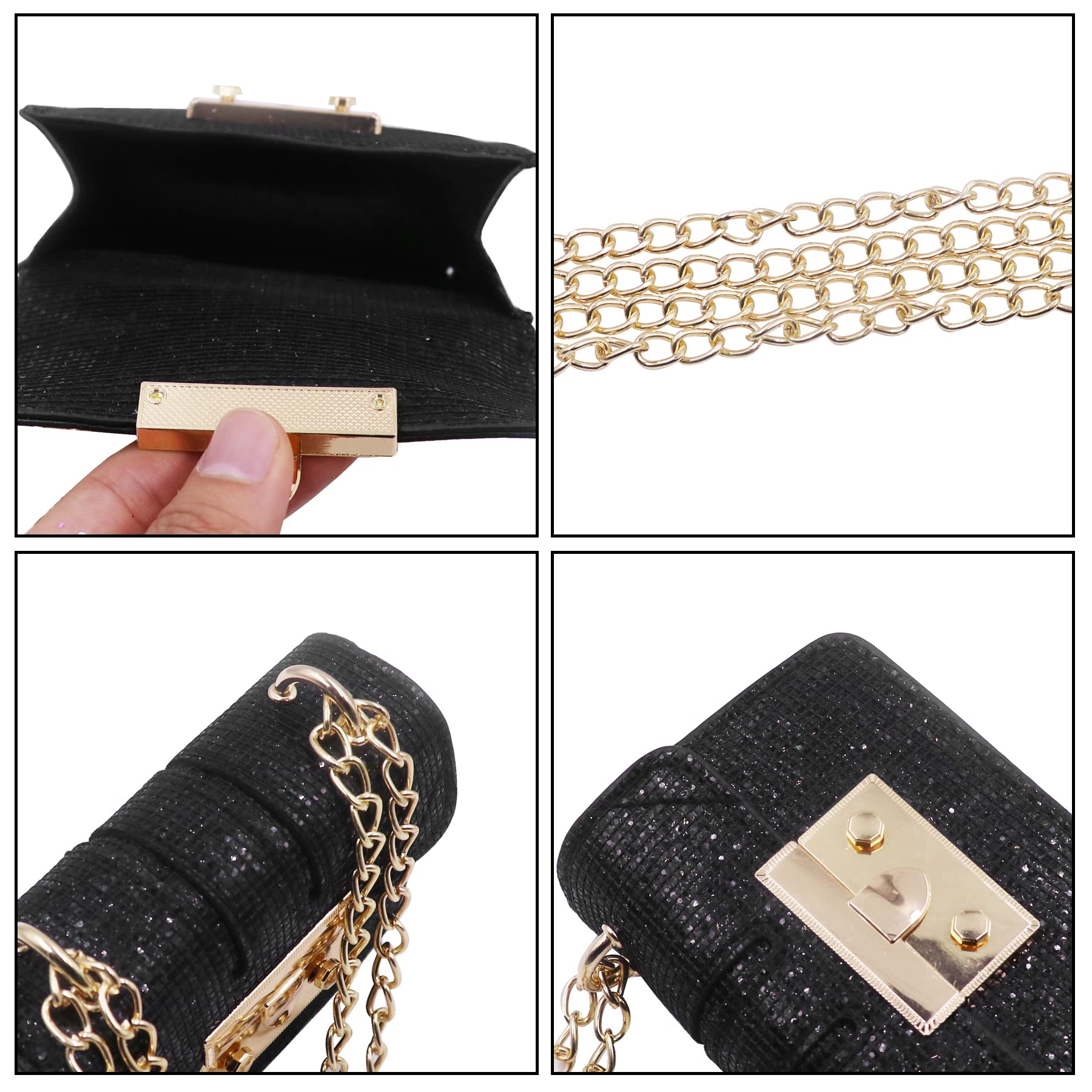 RARITYUS Sparkly Sequin Evening Bag for Women Glitter Crossbody Bag Clutch Shoulder Handbag with Chain Strap
