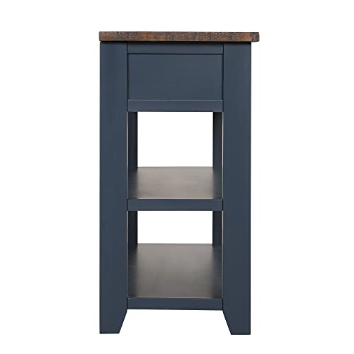 HomSof Console Table 48'' Solid Wood Modern Entryway Sofa Side Table with 3 Storage Drawers and 2 Shelves Blue
