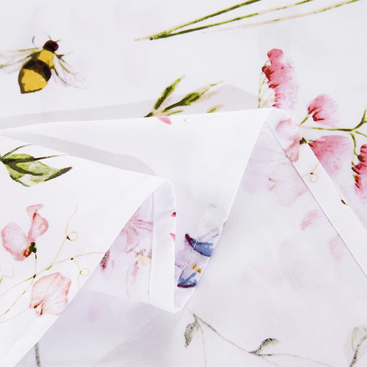 URBONUR 100% Egyptian Cotton Bed Sheets Full Size Set 4 Pcs,Cooling,Breathable Soft & Silky Percale Weave Floral Sheets Fits Mattress Up to 16" Deep Pocket (Pink Flowers & Bees, Full)