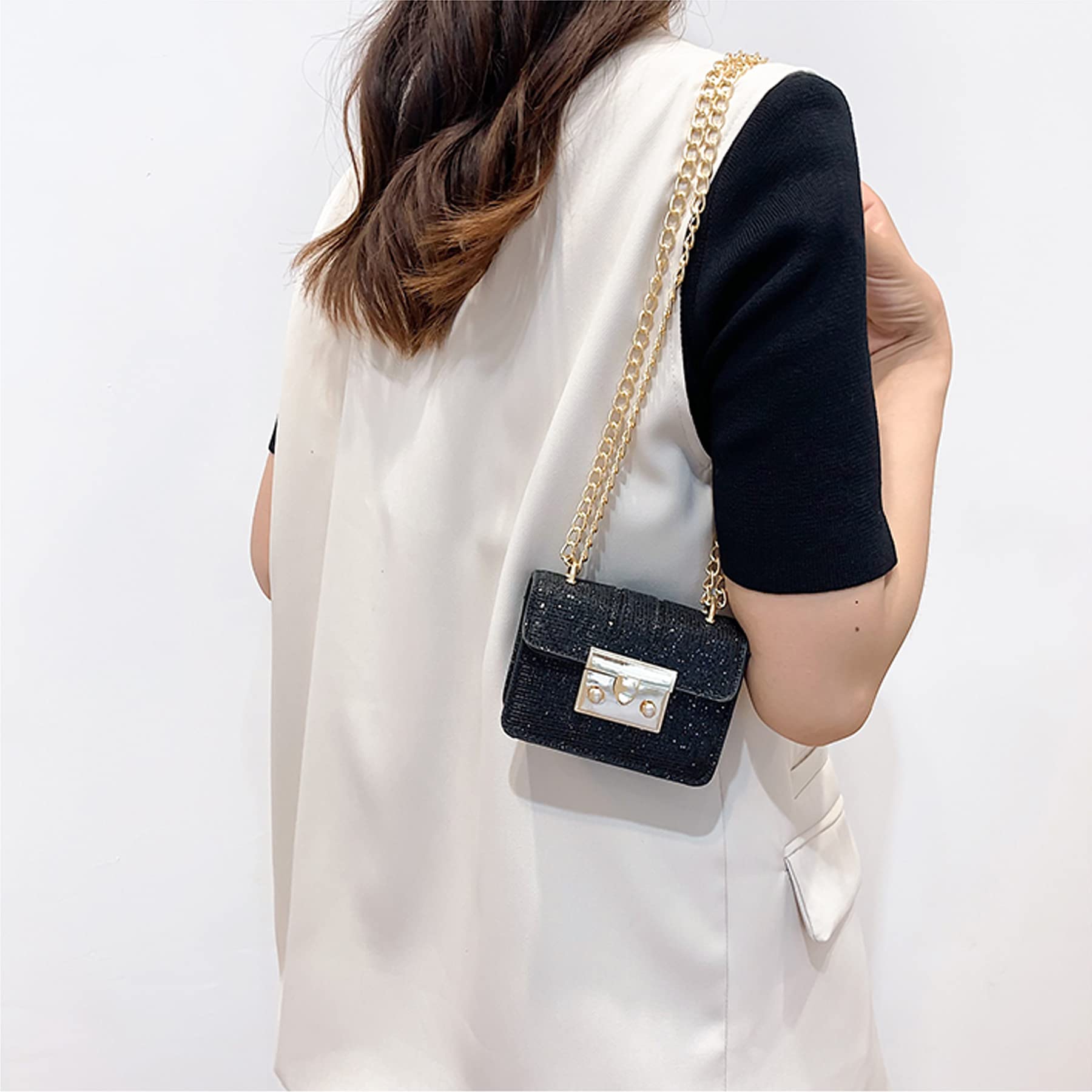 RARITYUS Sparkly Sequin Evening Bag for Women Glitter Crossbody Bag Clutch Shoulder Handbag with Chain Strap