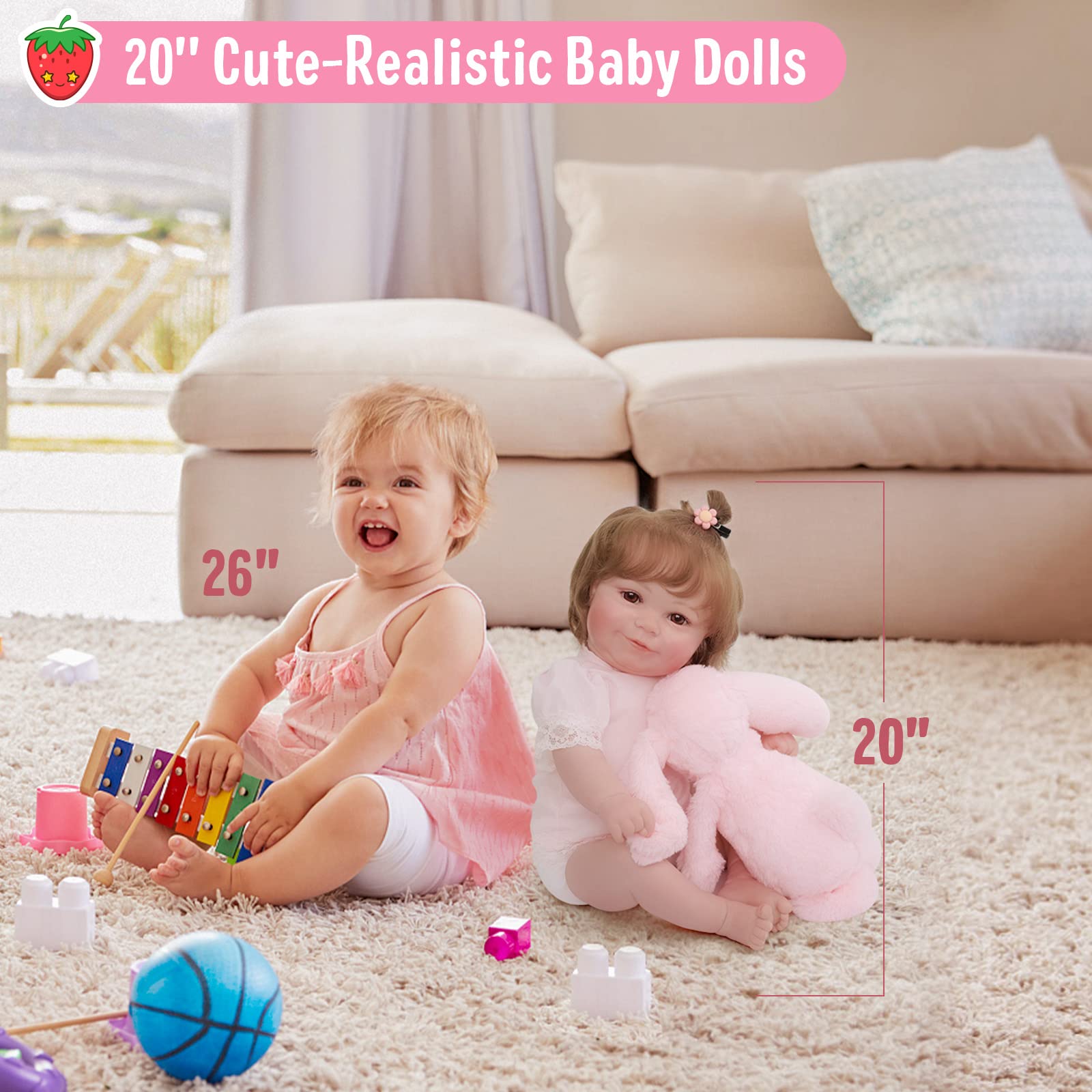 JIZHI Reborn Baby Dolls, 2PCS Lifelike Silicone Toddlers - 16&20-Inch Soft Vinyl & Full Body Silicone Dolls