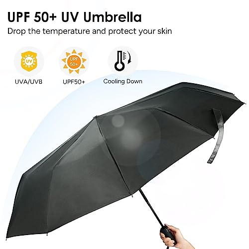 travel inspira Folding Umbrella - Travel Umbrella Compact Automatic Open Close, 12 Ribs Windproof UPF 50+ UV Protection for Rain, Snow, Sunny, Black