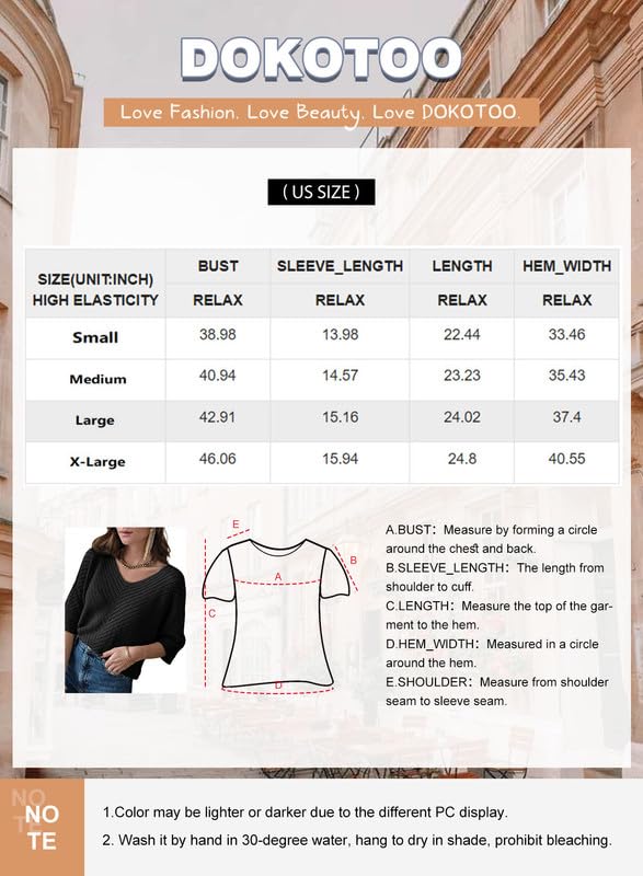 Dokotoo Womens Ladies Summer Fall V Neck 3/4 Short Sleeve Loose Pullover Knit Sweater Tunic Tops and Blouses Solid Color Casual T-Shirts Work Business Loose Shirts Grey Small