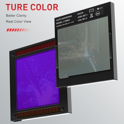 MAYSENT Large Viewing Welding Helmet with Auto Darkening Lens 3.93"X3.66" True Color Solar Power Side View 4 Arc Sensor Wide Shade 4/5-9/9-13 for TIG MIG Arc Weld (Matte Black)