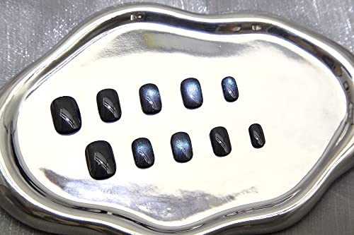 Fantasticlady Glue on Nails Short,Magnetic Green Cat Eye,Press on Nails Short Square,Short Fake Nails,False Nails Short,Acrylic Nails Press on,Short Nails Press on,Natural Nails for Women.