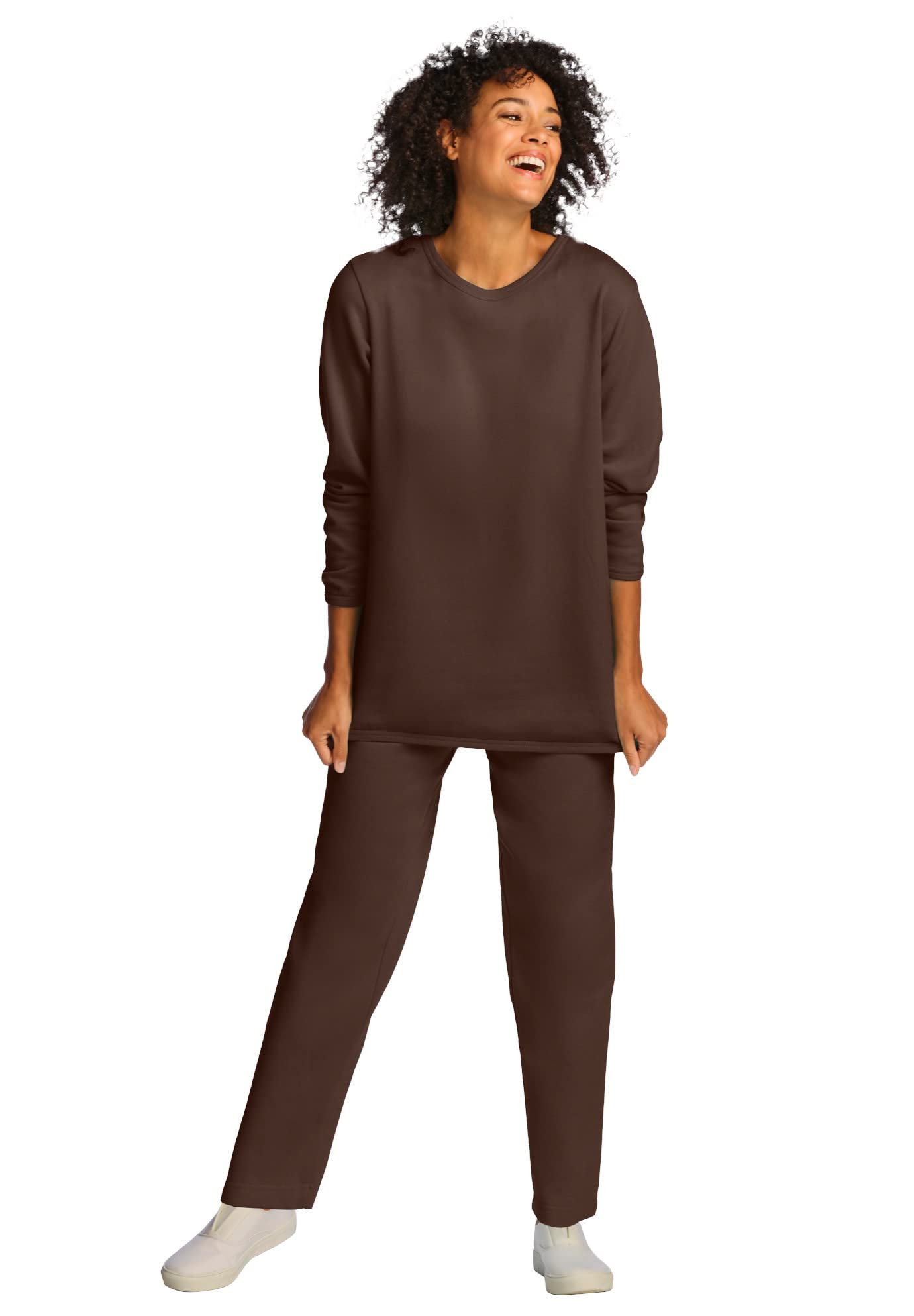 Woman Within Women's Plus Size Fleece Sweatshirt Set - 2X, Chocolate
