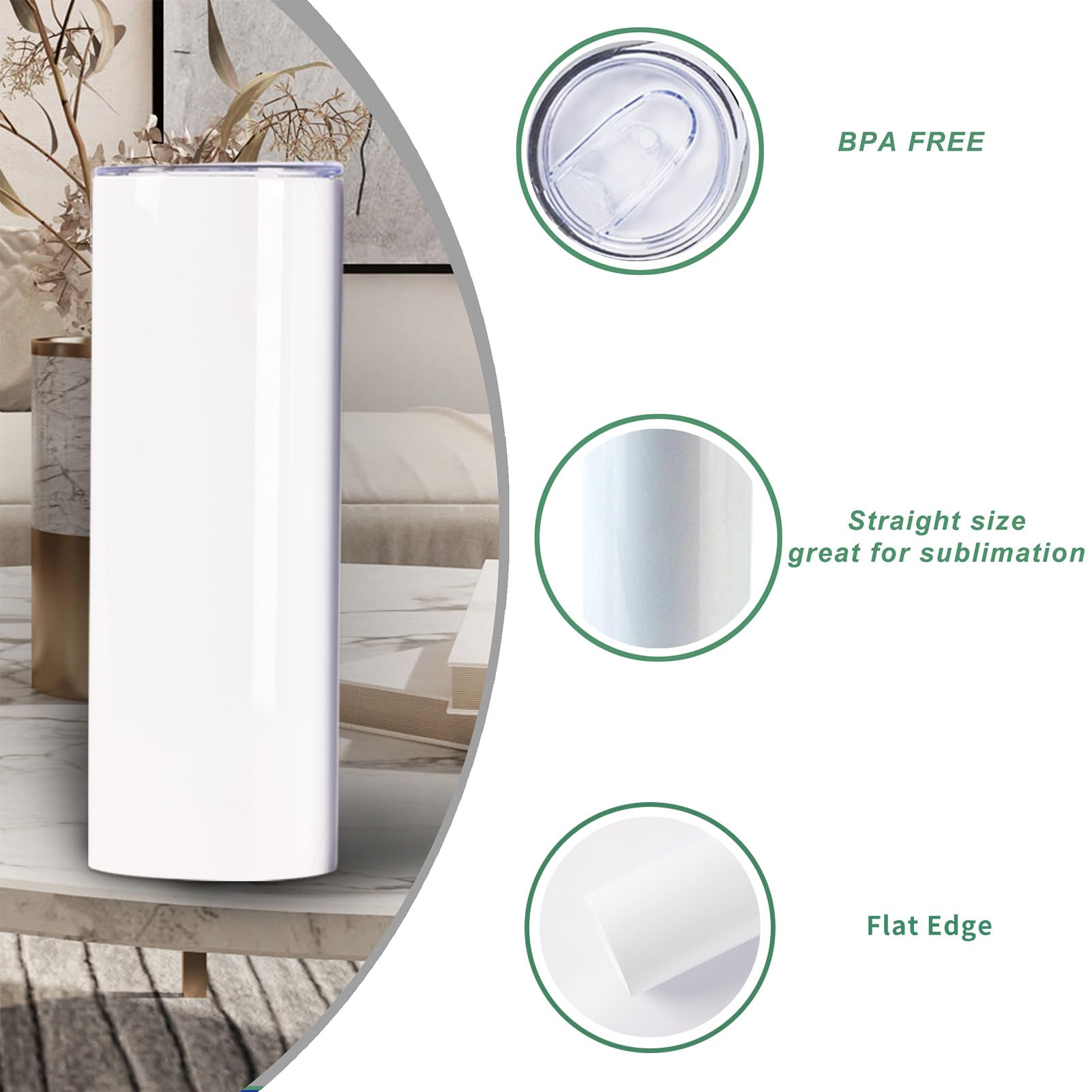 4pack 20oz sublimation straight flat edge tumbler bluk double wall stainless steel vacuum cup with metal straw, For Heat Press Sublimation Printing