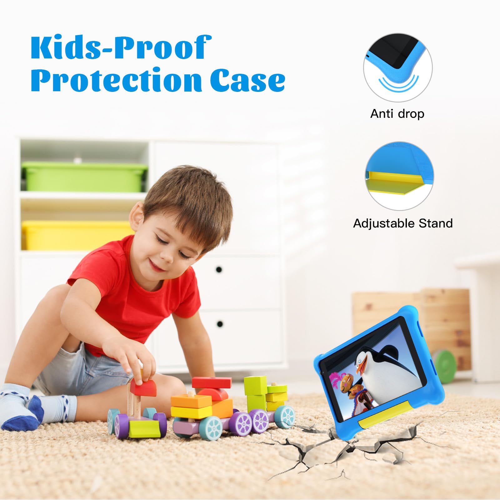 Anyway.go Kids Tablet 7 inch Tablet for Kids with Android 12, 32GB Storage, Blue Color, Parental Controls, HD Display, Kidoz Pre-Installed
