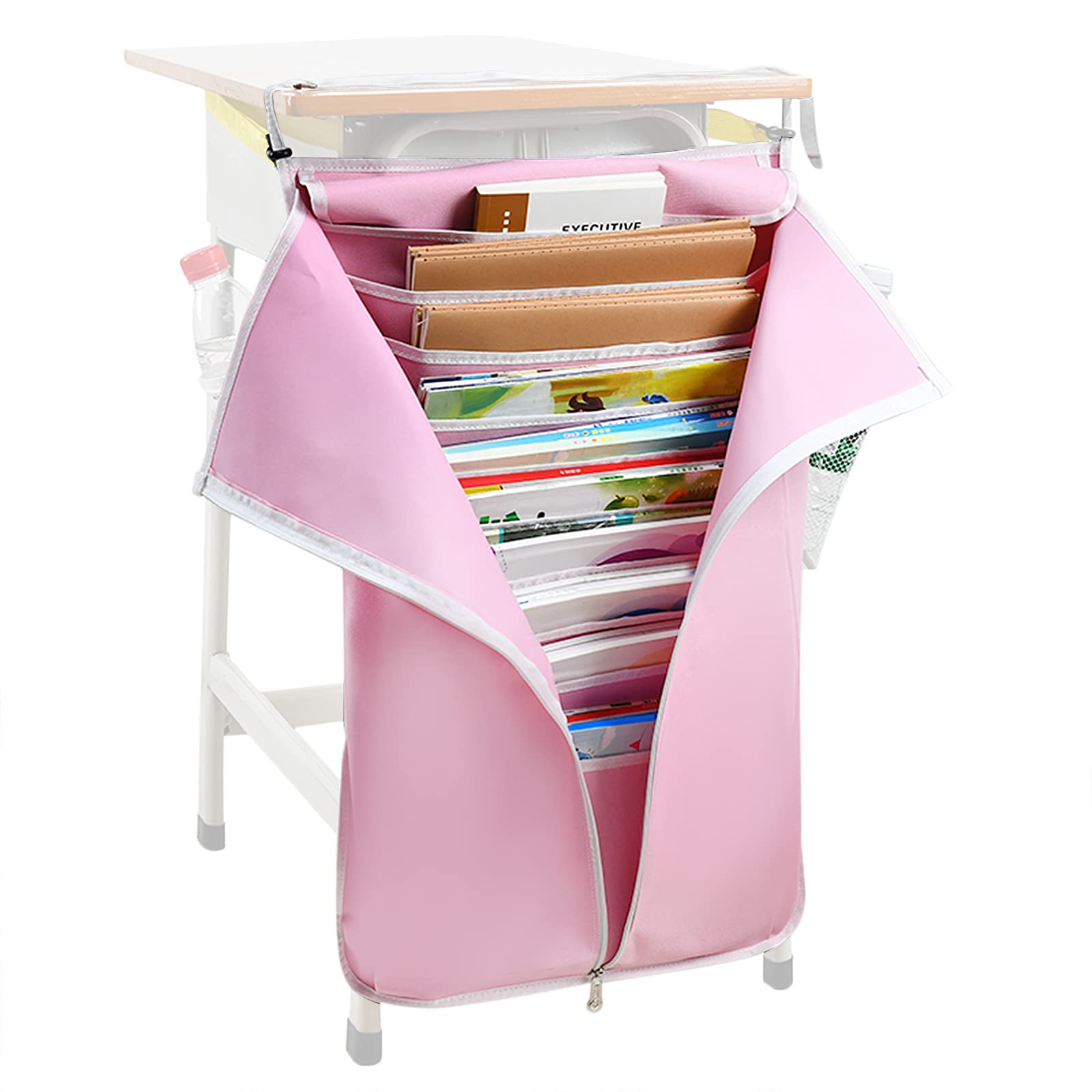 TINAYAUE Desk-Side Book Hanging Storage Pocket Multi-Layer Students Classroom Desk Side Hanging Caddy Organizer Paper File Sorter Rack Shelf Pens Holder Space Saver Storage Bags
