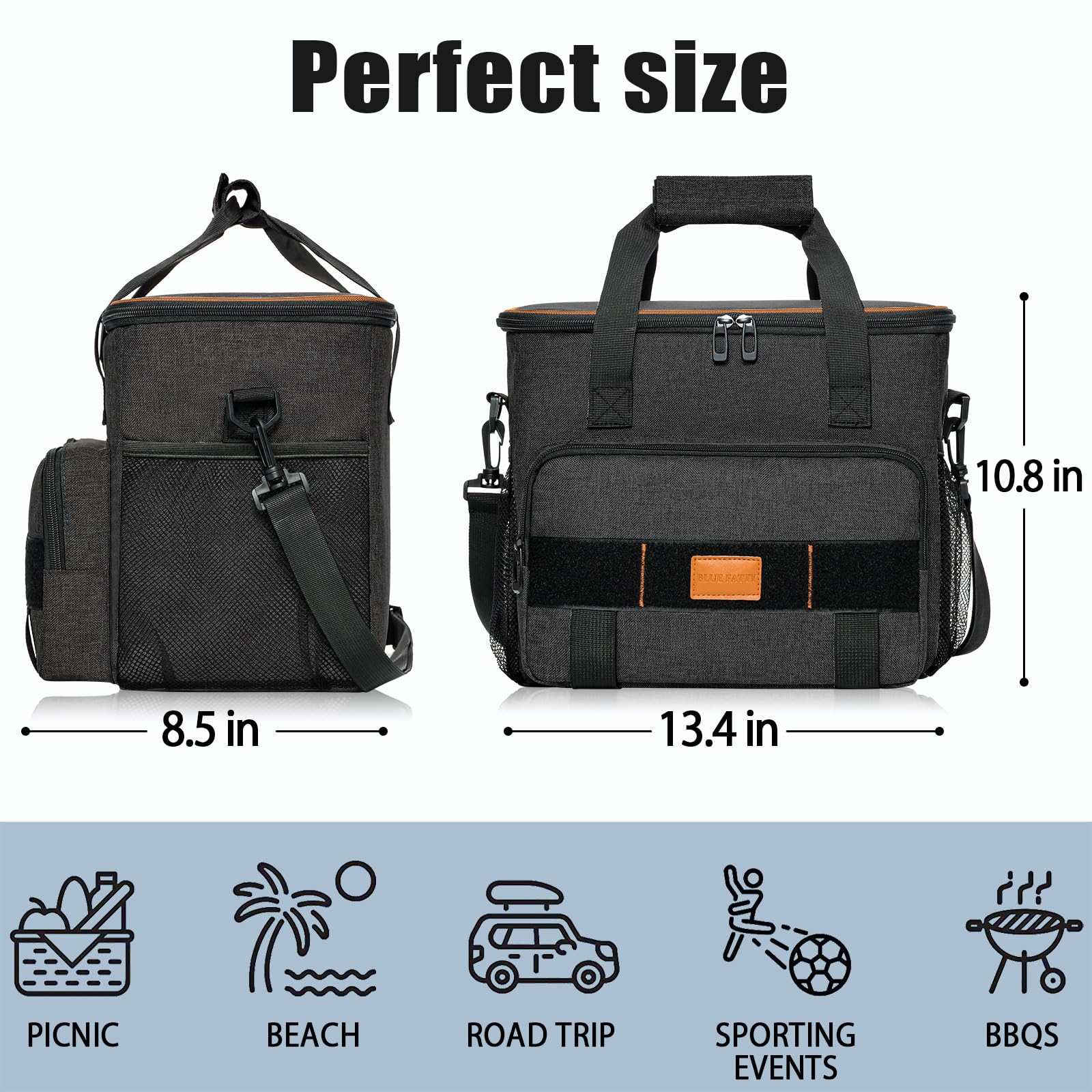 BLUEFATTY Small Cooler Bags 14L Soft Sided Cooler Leakproof Large Insulated Lunch Box Cooler Collapsible Beach Cooler Camping Cooler for Picnics, Road Trips, Kayaking and Grocery Shopping(Black)