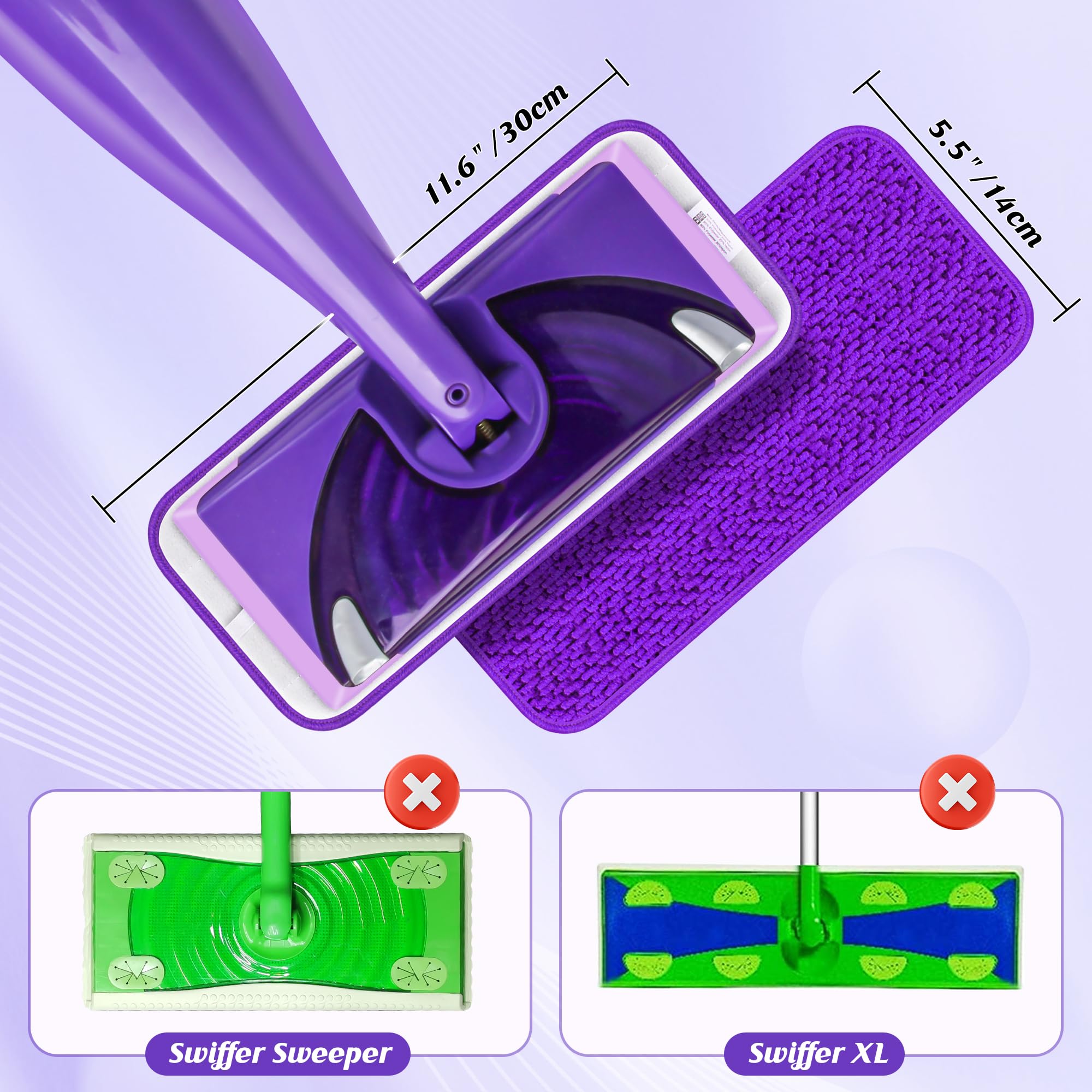 Reusable Mop Pads Compatible with Swiffer Wet Jet Mop - Wet Pads Refills Wet Dry Mopping Cloths Microfiber Mop Pads Replacements for Swiffer Wetjet 12" Spray Mop Wood Floor Cleaning Washable 2 Pack
