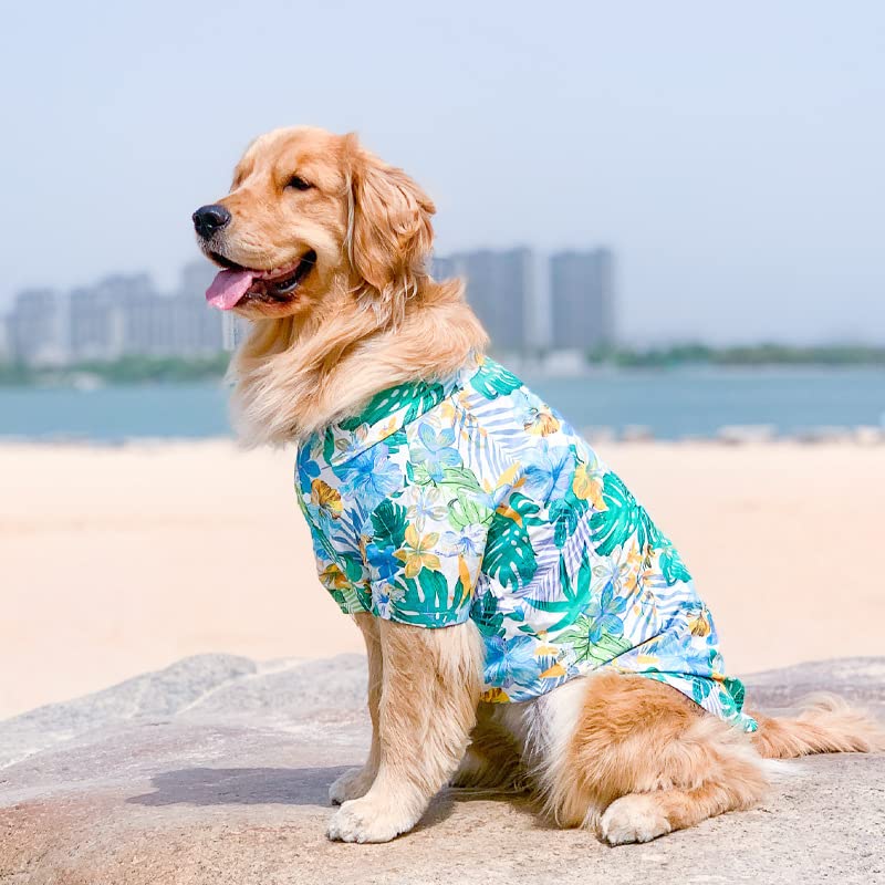 Harikaji Dog Hawaiian Shirt, Summer Pet Clothes Large Dog Cool Costume Beach T-Shirt for Medium Large Dog(Blue,5XL)