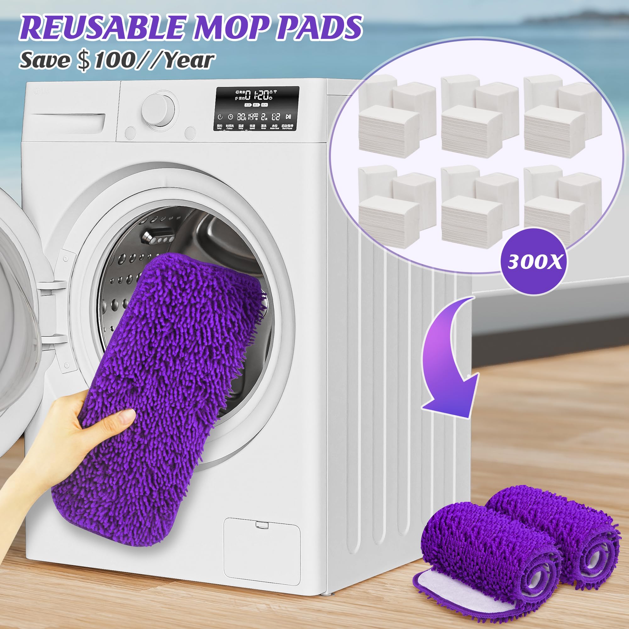 Reusable Mop Pads Compatible with Swiffer Wet Jet Mop - Wet Pads Refills Wet Dry Mopping Cloths Microfiber Mop Pads Replacements for Swiffer Wetjet 12" Spray Mop Wood Floor Cleaning Washable 2 Pack