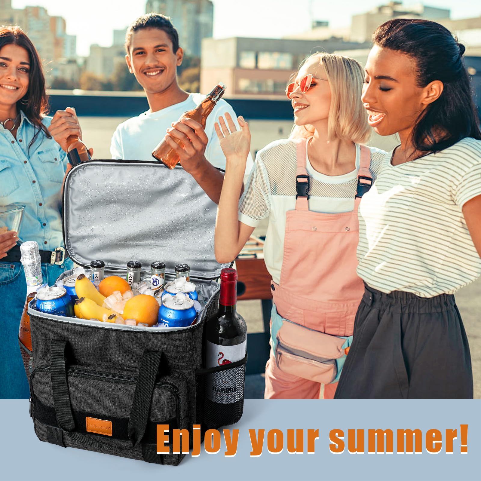 BLUEFATTY Small Cooler Bags 14L Soft Sided Cooler Leakproof Large Insulated Lunch Box Cooler Collapsible Beach Cooler Camping Cooler for Picnics, Road Trips, Kayaking and Grocery Shopping(Black)