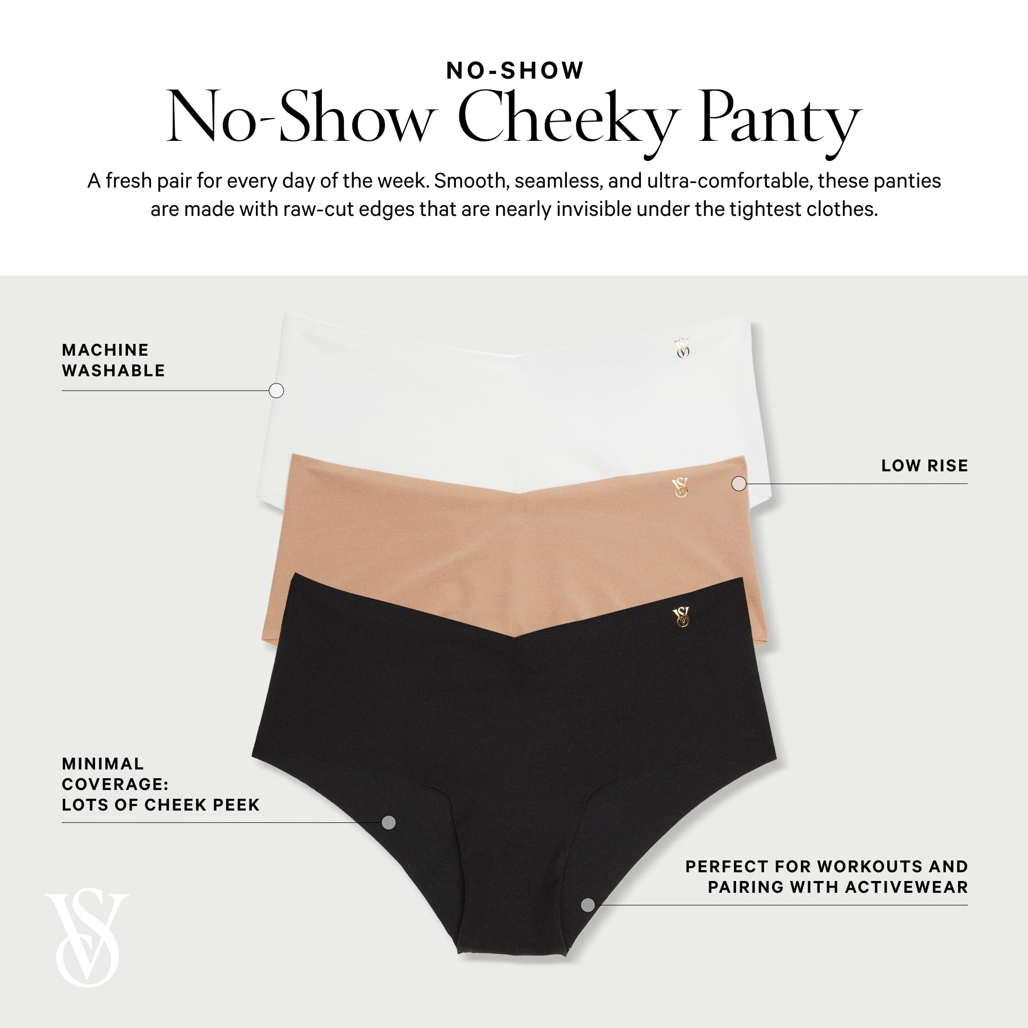 Victoria's Secret Women's No Show Cheeky Underwear, Minimal Coverage Panties for Women, Multi Pack, Essential Mix (M)