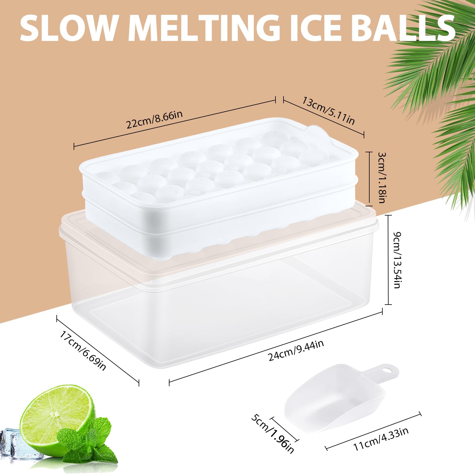 Ice Cube Tray, Silicone Apple Ice Ball Trays Maker, White Small Round Ice Mold for Cocktail, Juice, Whiskey, Freezer, Keep Drink Chille - Easy Release, ROHS and FDA (2 Ice Trays&1 Ice Box&1 Ice Scoop)