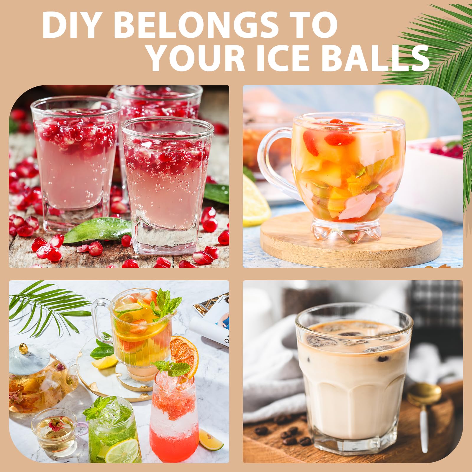 Ice Cube Tray, Silicone Apple Ice Ball Trays Maker, White Small Round Ice Mold for Cocktail, Juice, Whiskey, Freezer, Keep Drink Chille - Easy Release, ROHS and FDA (2 Ice Trays&1 Ice Box&1 Ice Scoop)