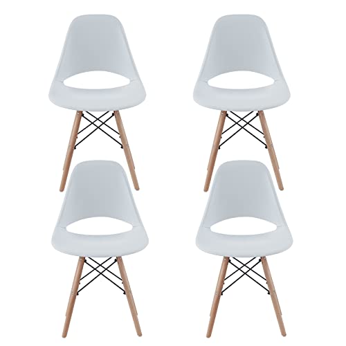 LOVSPATIO Mid Century Modern Hollow Back Dining Chiar,DSW Shell Plastic Lounge Chairs for Kitchen,Living Room,Bedroom,Set of 4 (White)