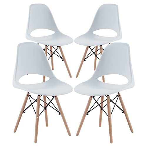 LOVSPATIO Mid Century Modern Hollow Back Dining Chiar,DSW Shell Plastic Lounge Chairs for Kitchen,Living Room,Bedroom,Set of 4 (White)
