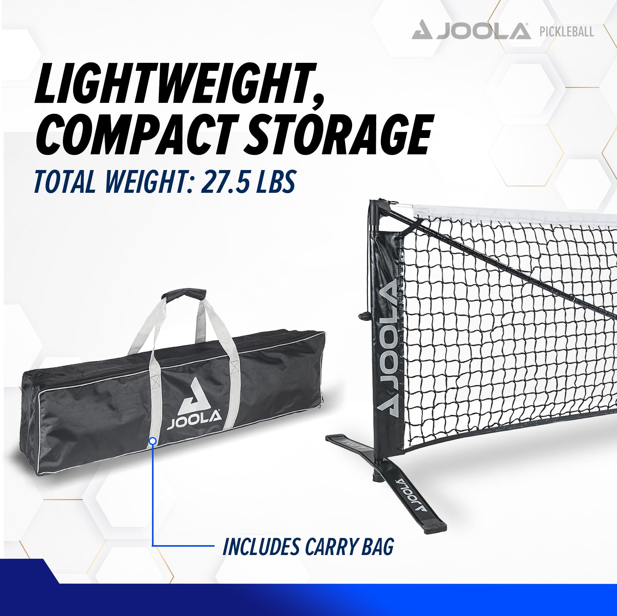 JOOLA Symmetry Portable Pickleball Net - Regulation Size Indoor & Outdoor Net - Easily Set up Your Pickleball Court, 3 Minute Assembly - Tension Lock System for Height Accuracy - 22ft Length