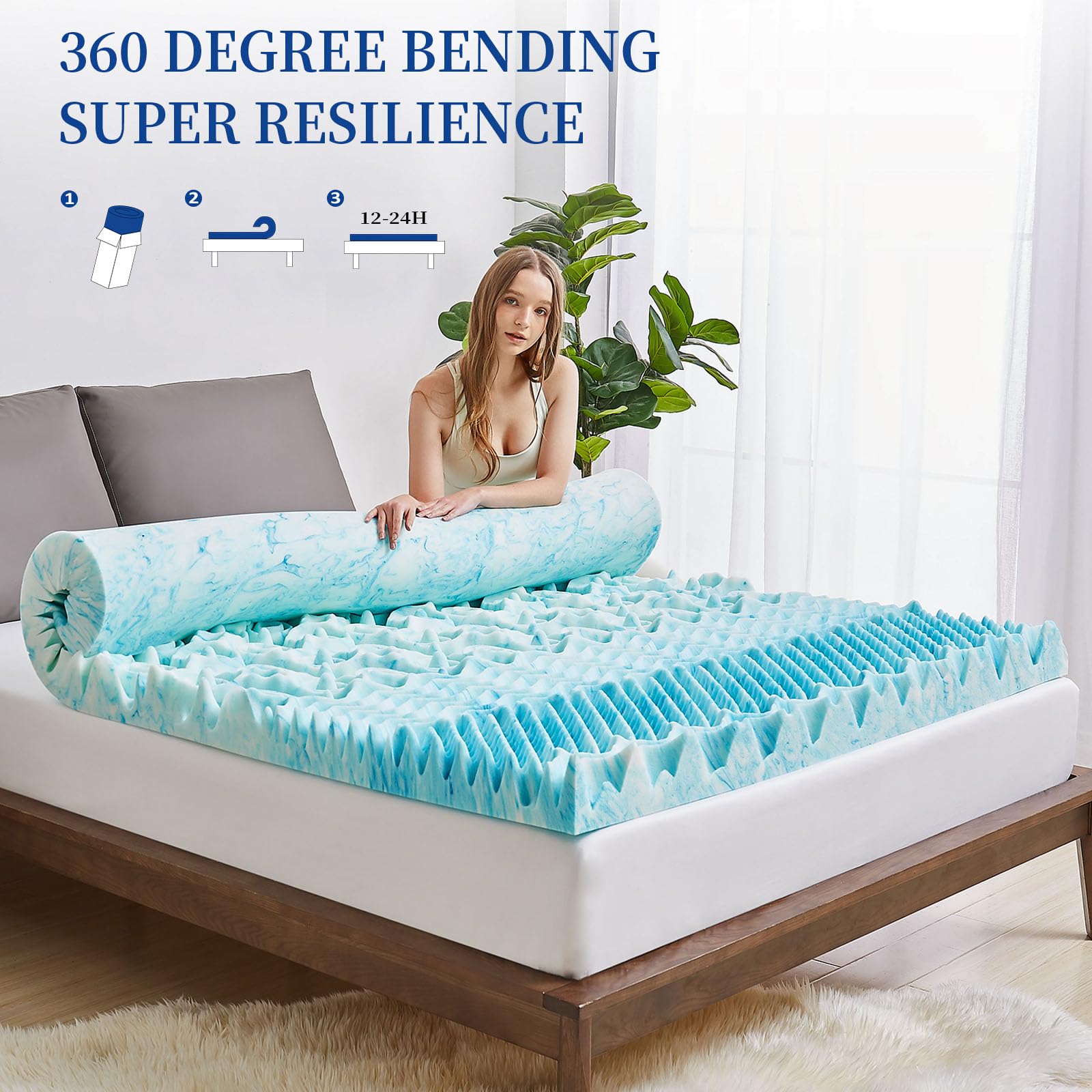 DQZ 3 Inch Queen Mattress Topper 7-Zone Memory Foam Mattress Topper - Cooling Gel Infused Foam Mattress Pad - Upgraded Ergonomics Memory Foam Mattress - CertiPUR-US and Oeko-TEX Certification