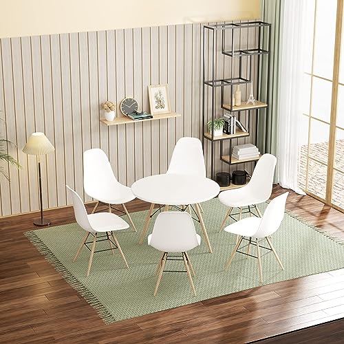 SANSHREUNI Dining Chairs Set of 4, Mid Century Modern Dining Chair Side Chair with Wood Legs, Modern Style Shell Chair for Kitchen Dining Room, Living Room