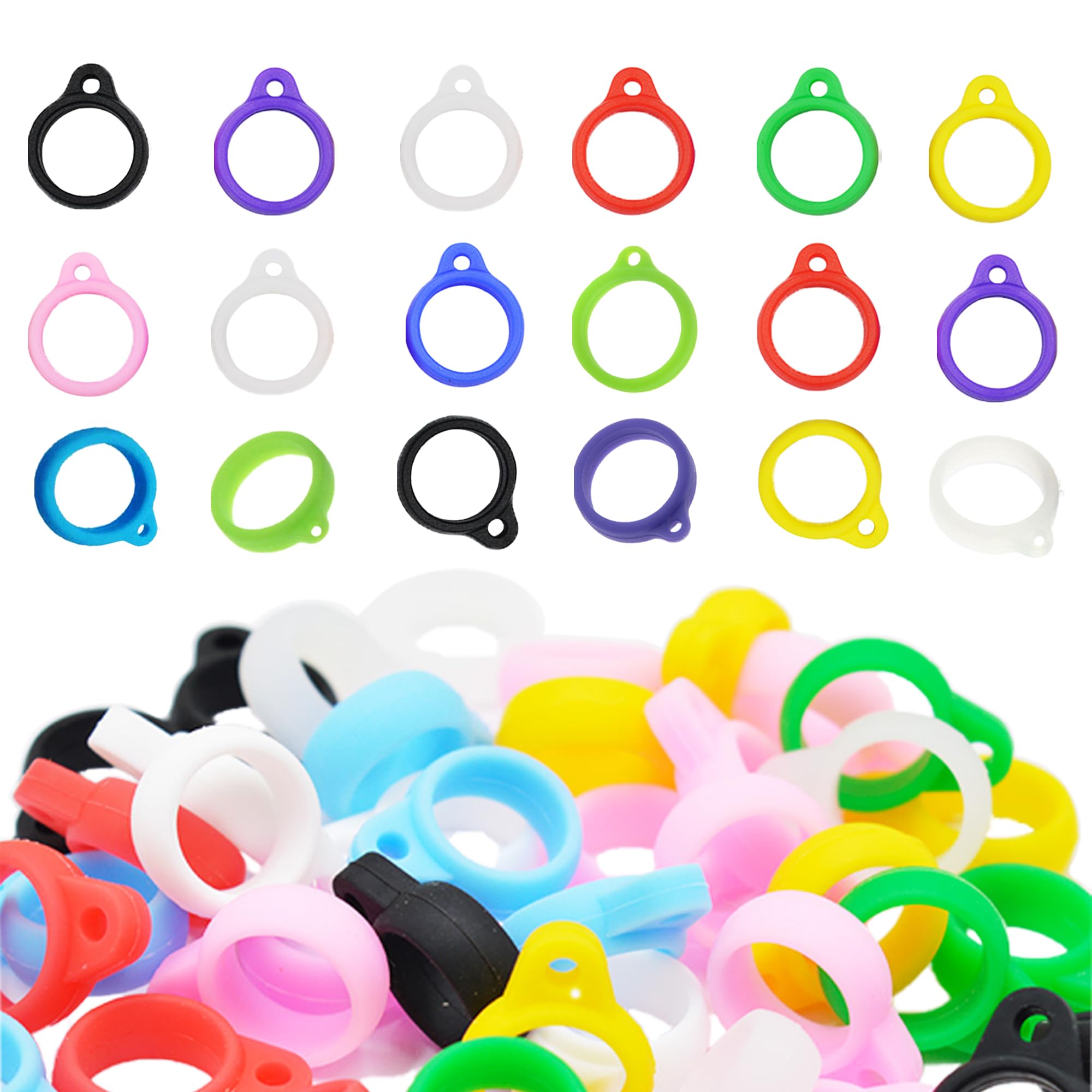 Wzttdm 100 Pcs Anti-Lost Silicone Rubber Ring Holder, Silicone Lanyard Holder Case for Pen, Pen Anti-Lost Silicone Rubber Ring for Pen Devices Office or Daily Sports (Dia. 0.5"/13mm, Mixing Colors