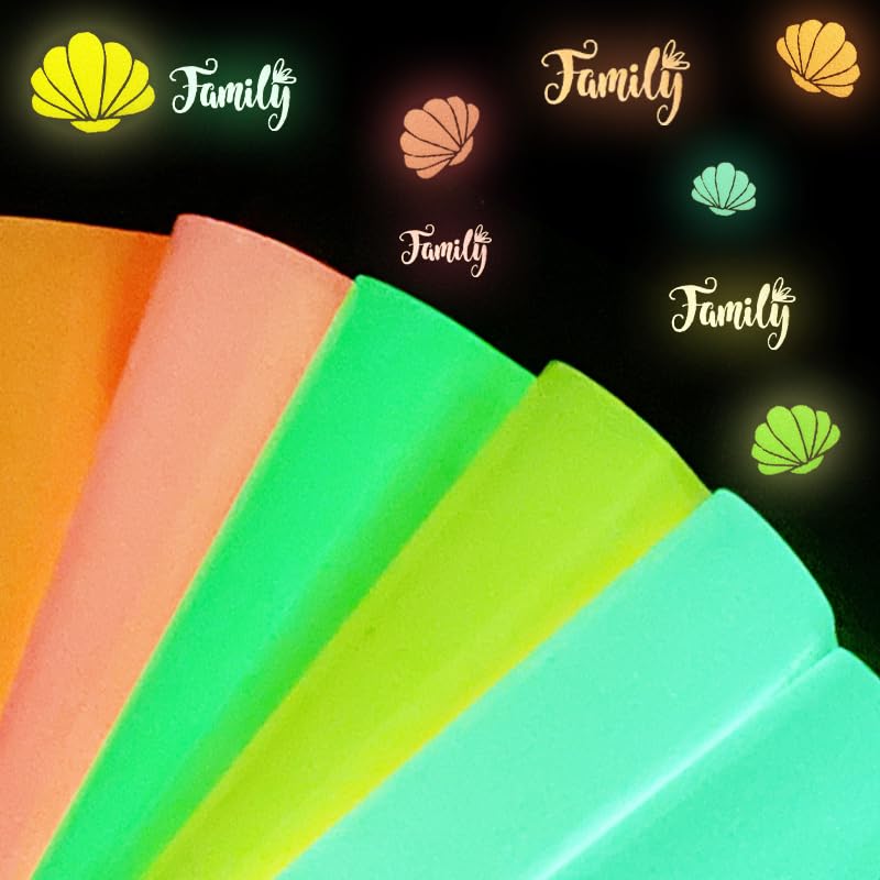 SHOYISI 3D Puff Glow in The Dark Heat Transfer Vinyl Luminous Fluorescent Color HTV Puff Vinyl 6 Sheets 12"x10"for Heat Press T Shirt…